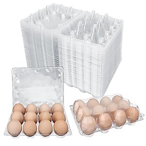 KUKLIPJIM 120 Pack Bulk Egg Cartons, Clear Plastic Chicken Egg Holders, Egg Tray Carton Holder for Home & Kitchen, Farm & Market Use, An Eco-Friendly Egg Storage Solution, 12 Grids