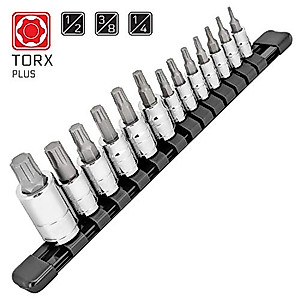 CARBYNE Torx Plus (aka 6 Lobe) Bit Socket Set - 13 Piece, TP-8/IP-8 to TP-60/IP-60, S2 Steel Bits, CRV Sockets | 1/4-inch, 3/8-inch & 1/2-inch Drive