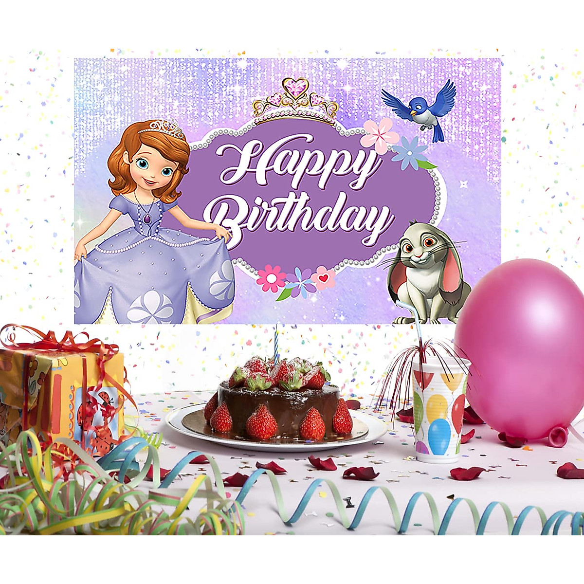 Purple Princess Backdrop for Birthday Party Supplies 5x3ft Princess Sofia Photo Backgrounds Sofia Theme Baby Shower Banner for Birthday Cake Table Decoration
