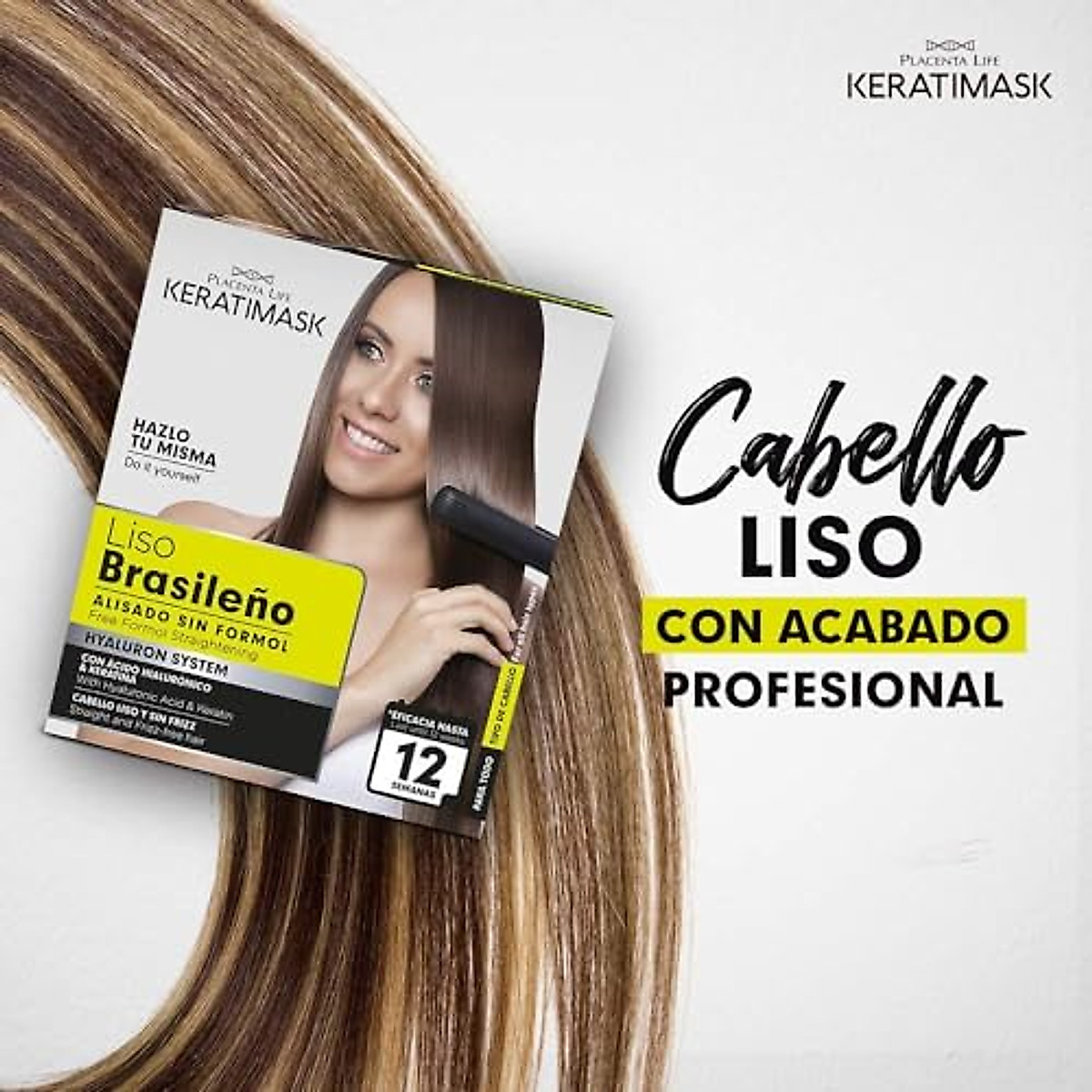 PLACENTA LIFE KERATIMASK Brazilian Straightening Kit with Keratin and Hyaluronic Acid - Keratin Treatment- Get a perfect smooth, shiny and silky- Formaldehyde FREE