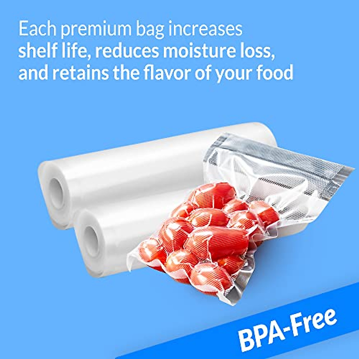 Reli. Vacuum Sealer Bags - 4 Rolls of 8"x50' | 4 Rolls Bulk - 200ft Total | Vacuum Sealer Rolls 8inx50ft for Food | BPA Free, Cut to Size | Vacuum Sealer Bags for Food, Sous Vide, Storage/Prep | Clear