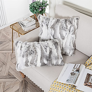 yingda1992 Real Rabbit Fur Pillow Case Cushion Cover Rabbit Fur Throw Decorative Animal Skin Pillowcase Home Living Room (Grey, 30×50cm（12in×20in）)