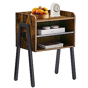 VECELO Nightstand Industrial Side End Table/Stackable Accent Furniture with 2-Tier Open Storage Compartments for Bedroom, Living Room and Small Spaces, 1 Pack, Rustic Brown