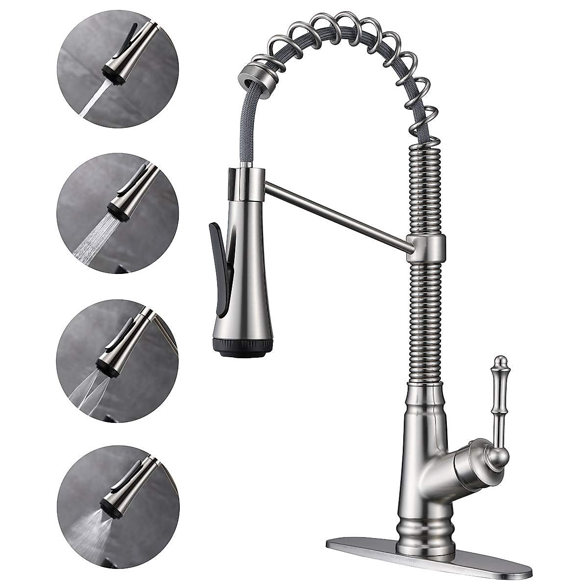 Single Handle Kitchen Sink Faucet with Pull Down Sprayer, Single Level Pull Out Kitchen Faucet, Brushed Nickel