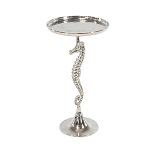 Deco 79 Aluminum Metal Sea Horse Side End Accent Table End Table, Side Table 16" x 16" x 29", Silver