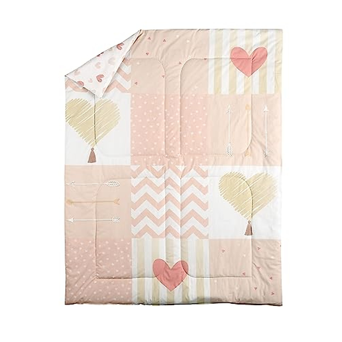 Bedward 100% Cotton (Excluding Quilt Filling) 3 Piece Baby, Toddler Crib Bedding Set ; Includes Fitted Sheet, Bed Skirt and Comforter Quilt for Nursery (Hearts)