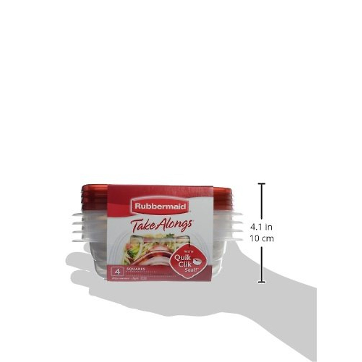 Rubbermaid TakeAlongs 2.9-Cup Square Food Storage Containers, 4-Pack, Chili Red