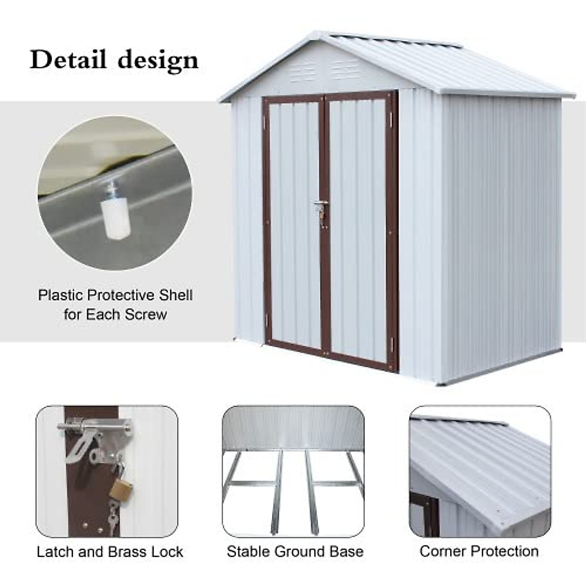 Outdoor Storage Sheds 6X4 FT, Galvanized Steel Garden Shed with Lockable Doors, Tool Storage Shed for Patio Lawn Backyard Trash Cans