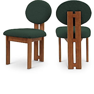 Meridian Furniture 489Green-C Napa Collection Mid-Century Modern Boucle Fabric Upholstered Dining Chair with Rich Green Boucle Fabric, Solid Wood, 17.5" W x 20.75" D x 35.75" H, Green, Set of 2