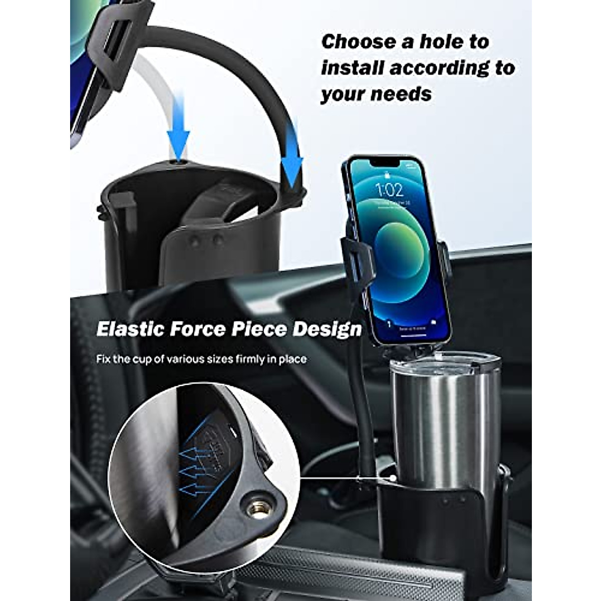 JOYTUTUS Cup Holder Phone Holder for car, Upgraded Universal Cell Phone Mount for Car, Large Car Cup Holder Expander, with Elastic Force Piece, Compatible with iPhone, Samsung & All Smartphones
