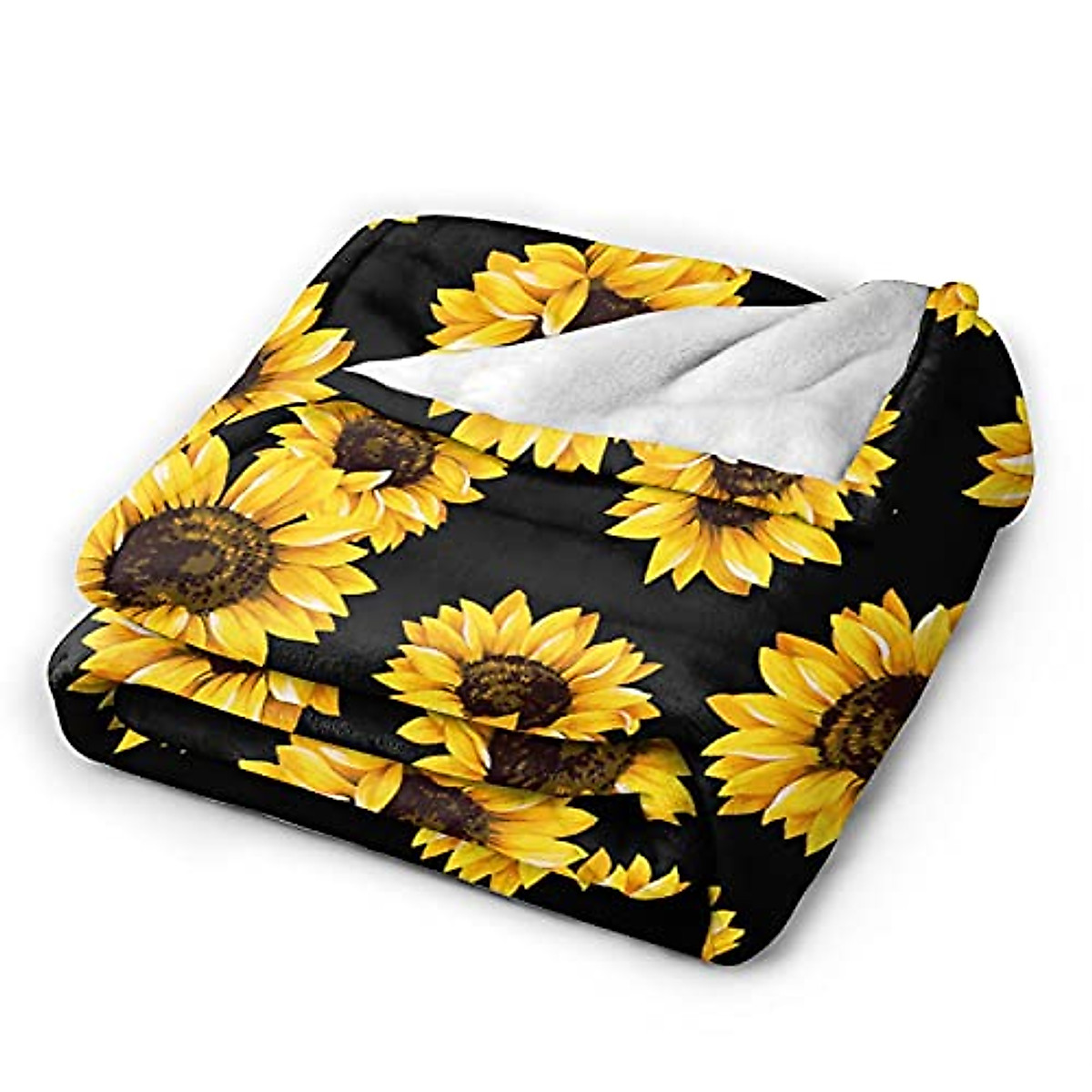 Yellow Sunflower Blanket Black Yellow Throw Blanket Yellow Sunflowers Printed Fleece Blanket Luxury Soft Lightweight Blanket for Bedroom Couch Sofa (50"x60")