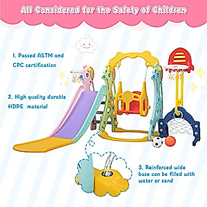 5 in 1 Kids Slide for Toddlers Age 1-3, Slide and Swing Set for Children Baby Indoor Outdoor, Playsets Playground Sets for Backyards Plastic