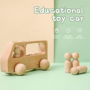 4 Wooden Figures in The Bus - Peg Dolls Unfinished Wooden Peg People Cars Wooden Figures Shape Preschool Learning Educational Toys Montessori Toys for Toddlers