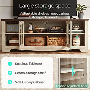 LINSY HOME Farmhouse TV Stand for 65 Inch TV, Wood Entertainment Center with Glass Door Storage Cabinet & Adjustable Shelves, Large Sturdy TV Console Table for Living Room Bedroom