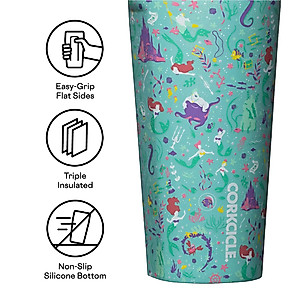 Corkcicle Disney Princess Ariel Tumbler Triple Insulated Stainless Steel Travel Mug, BPA Free, Keeps Beverages Cold for 9 Hours and Hot for 3 Hours, 16 oz