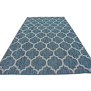 Unique Loom Outdoor Trellis Collection Area Rug (6' 1" x 9' Rectangle, Teal/ Gray)