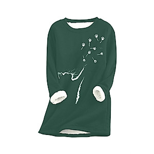 YMING Ladies Oversized Sherpa Lined Pullover Casual Fleece Sweatshirt Round Neck Jumper Tops Green 2XL