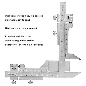 M1-26 Stainless Steel Height Vernier Caliper, Gear Tooth Vernier Caliper Altitude Slide Gauge Marking Ruler High Accuracy
