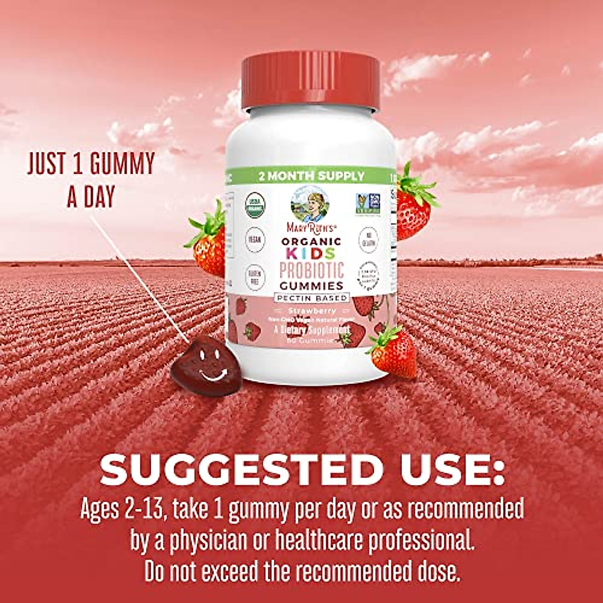MaryRuth Organics Probiotic | USDA Organic Probiotic Gummies | Probiotic Digestive Support | Immune Support | Digestive & Gut Health Supplement | Vegan | Non-GMO | Gluten Free | 60 Count