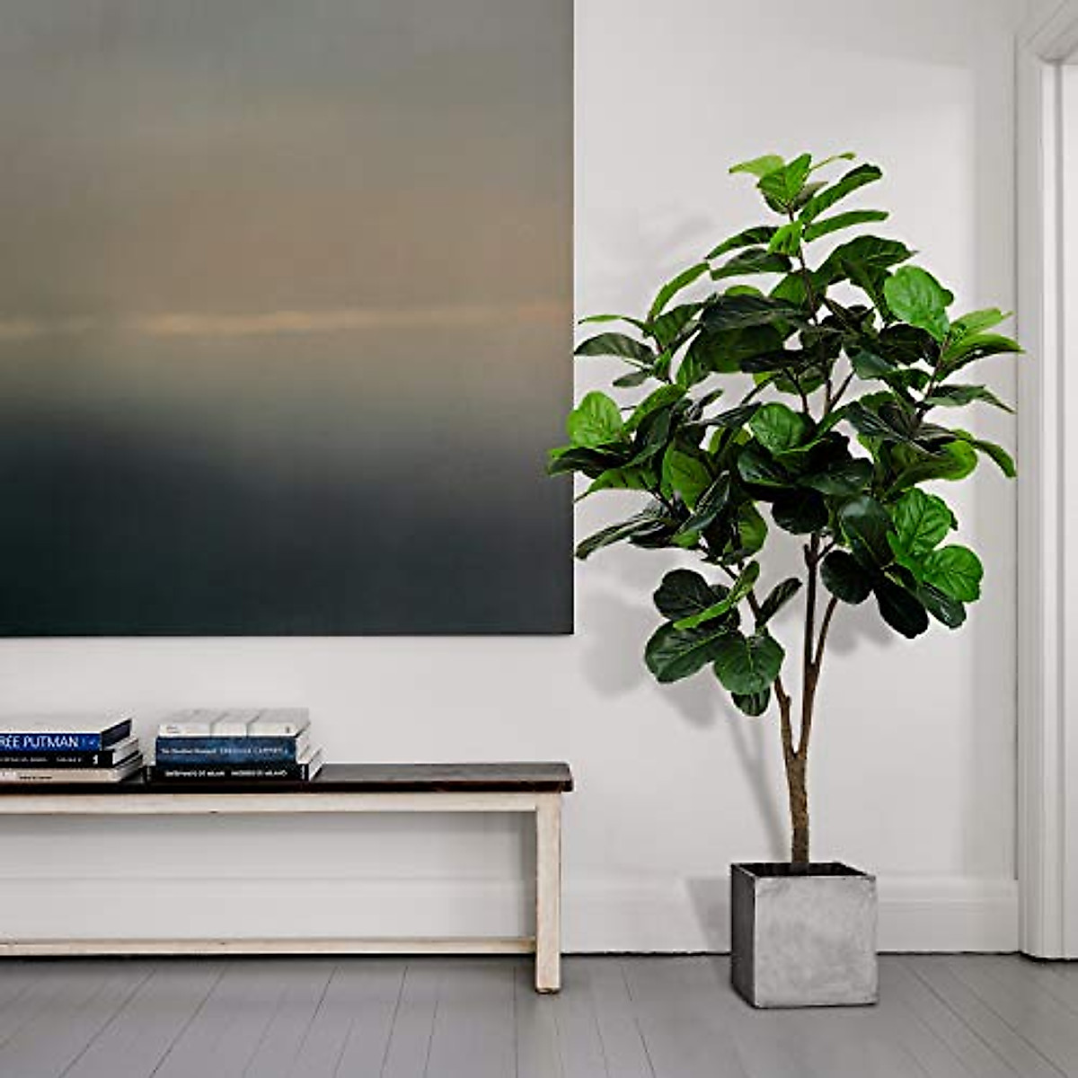 Realead 6ft Artificial Plant Fiddle Leaf Fig Tree Fake Tree in Pot Natural Faux Tree with 128 Leaves Ficus Lyrata Greenery Plant Indoor Outdoor Decor for House Home Office Perfect Housewarming Gift