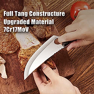 GRANDKNIFE Upgraded Viking Knife Kitchen Knife with Sheath - 6 inch Full Tang Chef Knife, Meat Cleaver for Kitchen, Camping, Hunting, BBQ - Black Handle