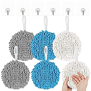 YUANQIAN Fuzzy Ball Towels,Chenille Bathroom Hand Towels with Hanging Loop,Super Absorbent Hanging Kitchen Plush Quick-Drying Towel Soft Absorbent Hand Towel
