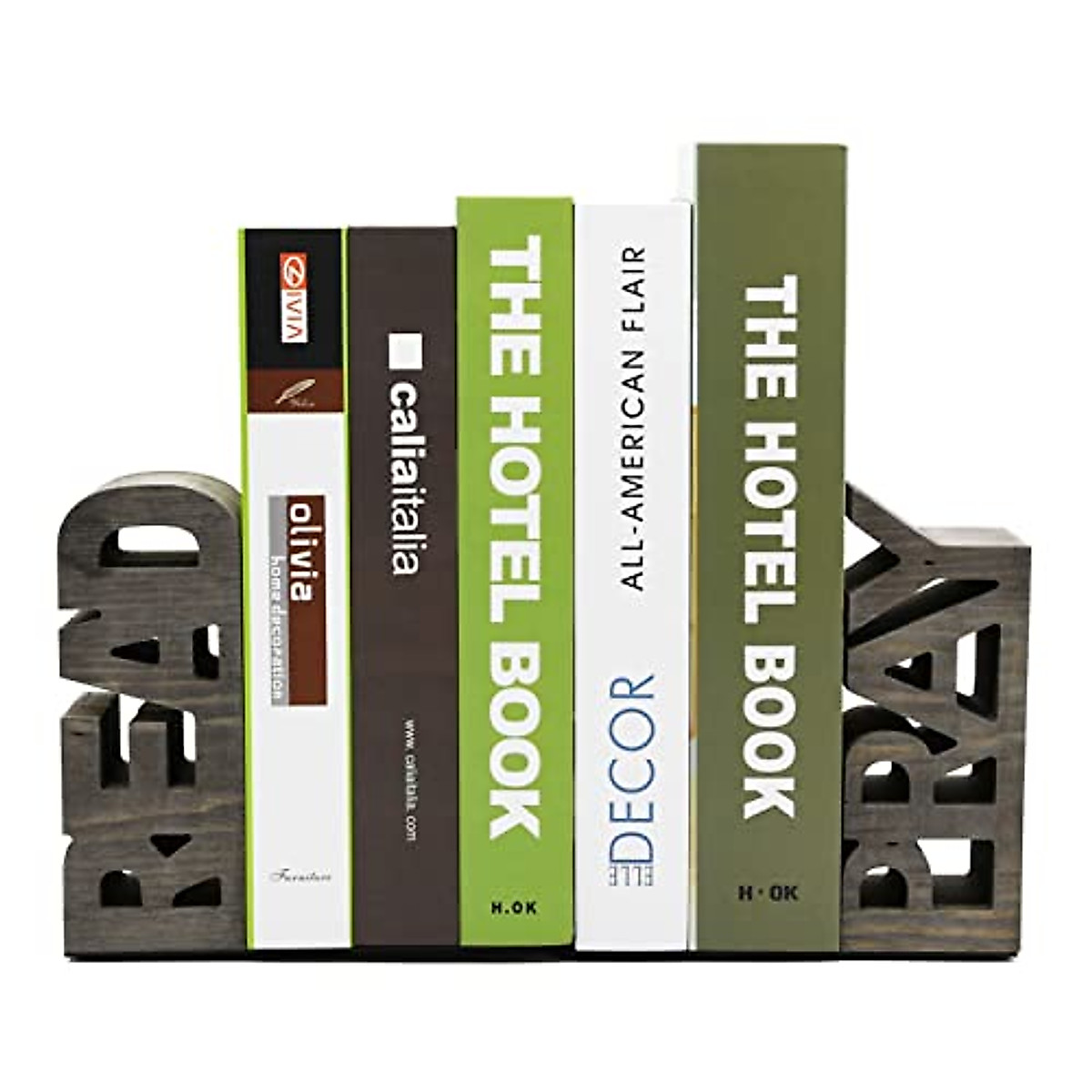 OwlGift Rustic Gray Wood Read & Pray Block Word Bookends, Unique Appearance Design, Home Office Decorative Book Stand, 1 Pair