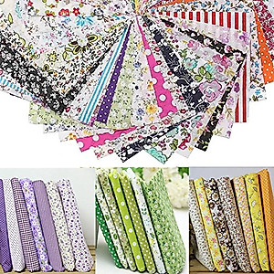 Gaweb Square Shape, Flower, Striped, Polka Dot Cotton Fabric,7Pcs 25x25cm Cotton Fabric Flower Polka Dot Bundle DIY Patchwork Quilt Cloth Purple (7pcs / Set)
