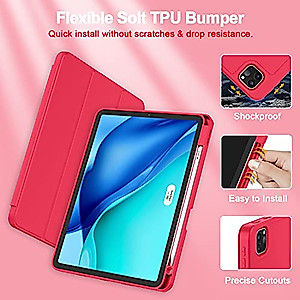 ZryXal New iPad Pro 11 Inch Case 2022(4th Gen)/2021(3rd Gen)/2020(2nd Gen) with Pencil Holder,Smart iPad Case [Support Touch ID and Auto Wake/Sleep] with Auto 2nd Gen Pencil Charging (Red)