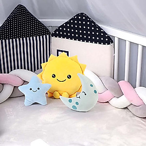 BenBen Sun Plush Toy 12 inch, Set of 3, 7 inch Stuffed Star and Moon, Cute Plushies Gift, Kids Bedroom Decorative Toy, Easter Basket Stuffers, Fun Plush Pillow for Home Décor