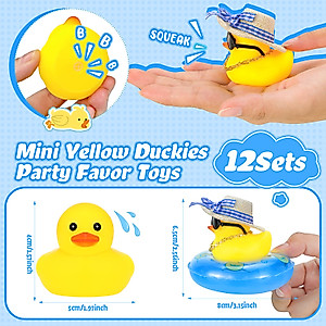 Summer Rubber Duck Mini Yellow Duck Bath Toys Duckies Car Dashboard Decorations with Mini Sun Hat Swim Ring Necklace and Sunglasses for Bathtub Shower Birthday Swimming (24 Set)