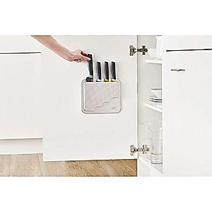 Joseph Joseph 10303 DoorStore Knives Elevate Set with Knife Block 3M Adhesive Wall and Cabinet Door Mount, 5-piece Opal