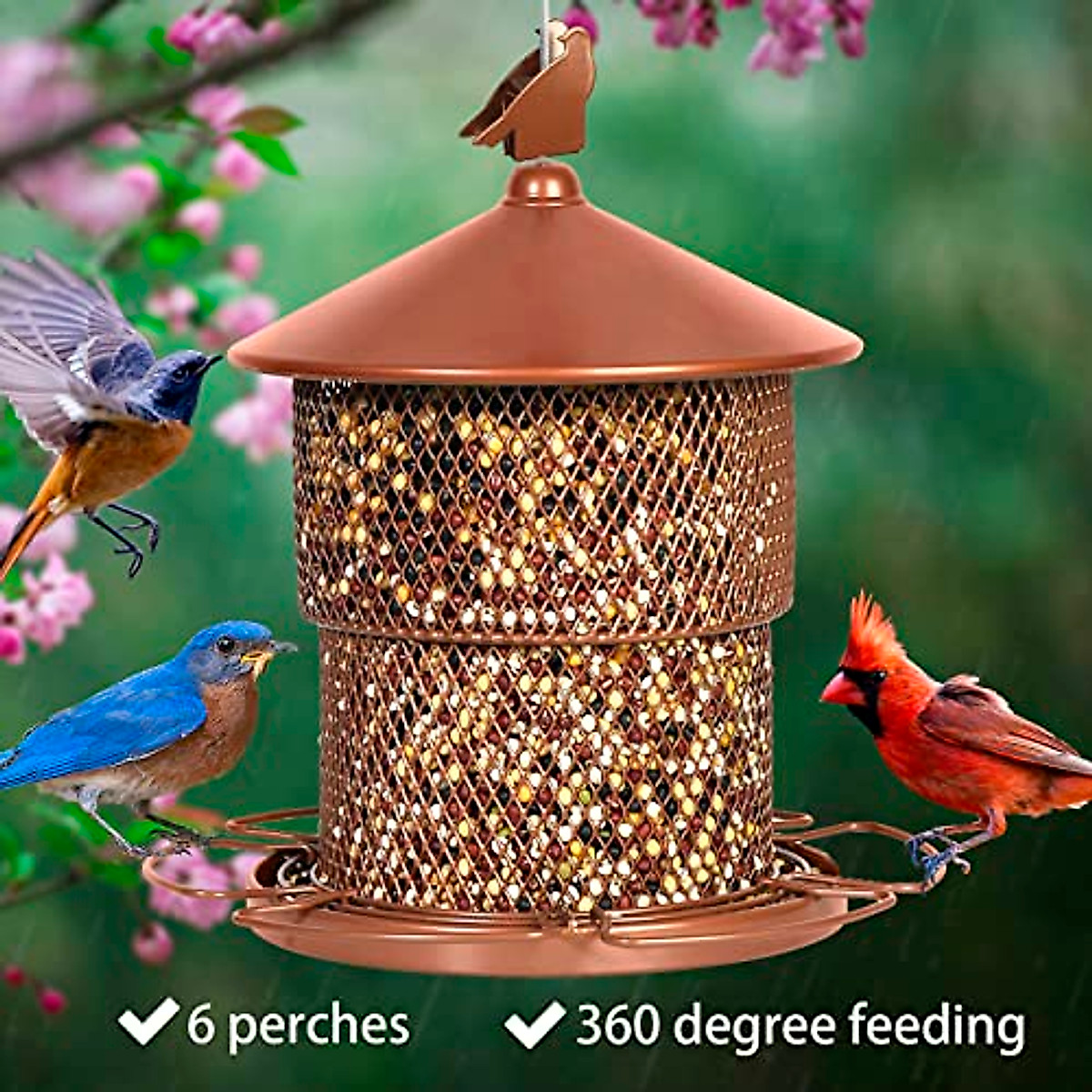 Mosloly Wild Bird Feeders Metal Outside - 7lbs Large Retractable Mesh Hanging Feeders Squirrel Proof, Blue Bird/Cardinal Wildlife Feeder, Attracts Birds(Brown)