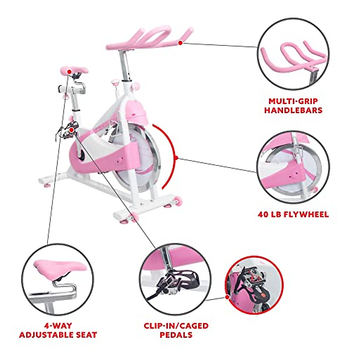 Sunny Health & Fitness P8150 Belt Drive Premium Indoor Cycling Bike, Pink