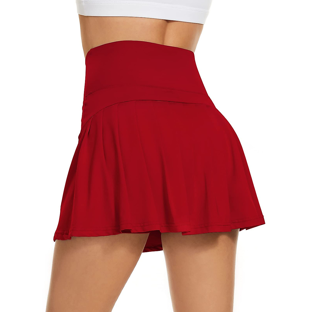 Century Star Women? Pleated Tennis Skirts with Pockets Shorts Flared High Waisted Sports Mini A Line Athletic Golf Running Skirts 03 Red Medium
