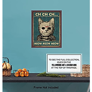 Yellowbird Art & Design Cat Wall Art & Decor - Friday the 13th Wall Art - Halloween Wall Art - Tabby cat Wall Art - Jason Horror Movie - Funny Cat Gifts for Men - Scary Cat Poster - 8x10 UNFRAMED
