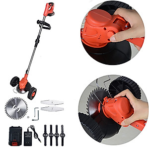 Portable 24V Electric Grass Trimmer with Adjustable Height and 180-Degree 5-Position Rotating Head for Lawn Maintenance - Up to 150mm Cutting Diamete