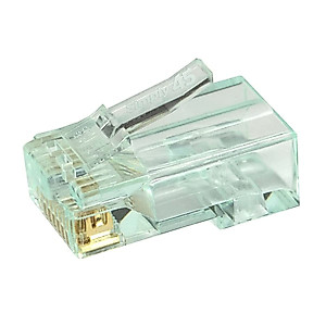 Simply45 Unshielded Pass-Through RJ45 Modular Plugs for 23AWG Solid (Cat6 UTP), 26-24AWG Stranded (Cat5e/6 UTP Stranded) - Green Tint, 100 Piece Jar - S45-1600