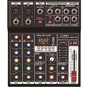 Audio2000'S AMX7351 Five-Channel Audio Mixer with USB 5V Power Supply, USB Interface, and Sound Effect