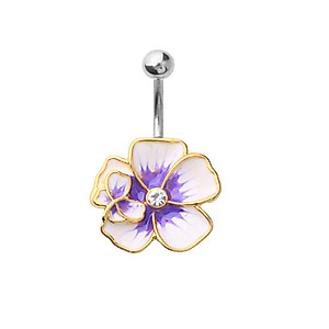 5 - Assorted Set 14 Gauge 3/8 Inch 316L Surgical Steel Barbell Belly Button Navel Rings Dangles Butterfly Hibiscus CZ Flower B630 Color Yellow Purple Blue Pink Green