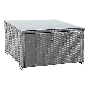 Crownland Patio Furniture Grey Wicker Square Outdoor Coffee Tables with Square Glass Top for Garden, Pool, Backyard