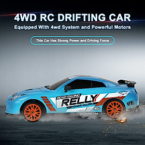Remote Control Car RC Drift Car 2.4GHz 1:24 Scale 4WD 15KM/H High Speed Model Vehicle LED Lights Drifting Tire Racing Sport Toy Car for Adult Boy Girl Kid Gift 2Pcs Rechargeable Batterie