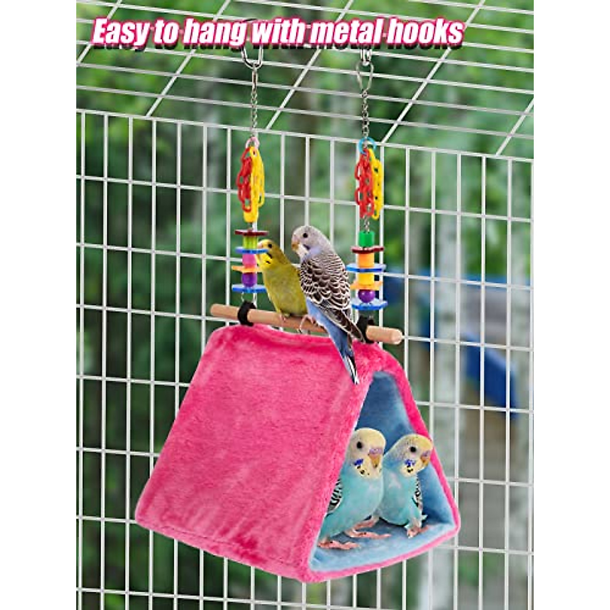 Winter Warm Bird Nest House, Double-Sided Birds Bed for Cage, Hammock Snuggle Hut with Chew Toy and Durable Wooden Stick for Cockatiels Parakeet African Grey Macaws Amazon Parrots