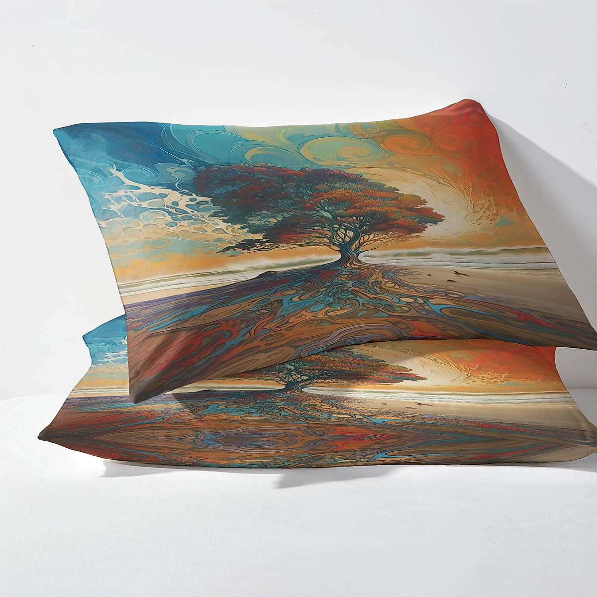 Tree of Life Sheets Full Size, Sun Bed Sheets, Patterned Bedding Sheets & Pillowcases 4 Piece Set - Soft Microfiber Deep Pocket Fitted Sheet & Flat Sheet & 2 Pillow Cases A3-&-198