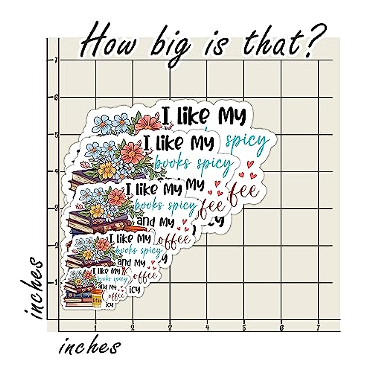 Miraki I Like My Books Spicy And Coffee Icy Sticker, Book Lover Sticker, Reading Sticker, Bookish Sticker, Water Assitant Die-Cut Vinyl Funny Decals for Laptop, Phone, Water Bottles, Kindle Sticker