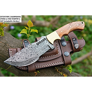 Ottoza Tracker Knife & Wood Handle - Damascus Hunting Knife - Horizontal Carry Knife Sheath 89