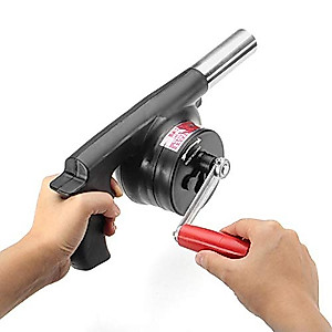 Esweny Outdoor Cooking BBQ Fan Air Blower,Mini Hand Crank Fan Air Blower Grill Picnic Camping Stove Accessories for Barbecue Fire Bellows Hand Crank Tool (Black)