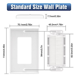 VCE Wall Plate Cable Pass Through with Bracket, Decorator Cover for Low Voltage Cables - White, 2-Pack
