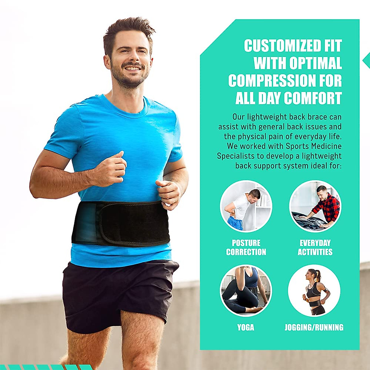 AllyFlex Sports - Back Brace for Lower Back Pain, Back Support Belts with Adjustable Strap, Breathable Lumbar Support Belt with 3D Lumbar Pads, Slim Fit Lumbar Brace, Medium