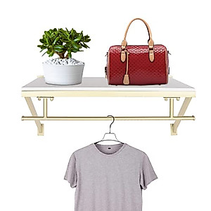 kunghei 31" Boutique Clothes Clothing Store Retail Wedding Dress Display Stand Wall-Mounted Garment Rack w/Wood Storage Shelf, Heavy Duty Clothing Racks for Hanging Clothes Metal Pipe Towel Rack